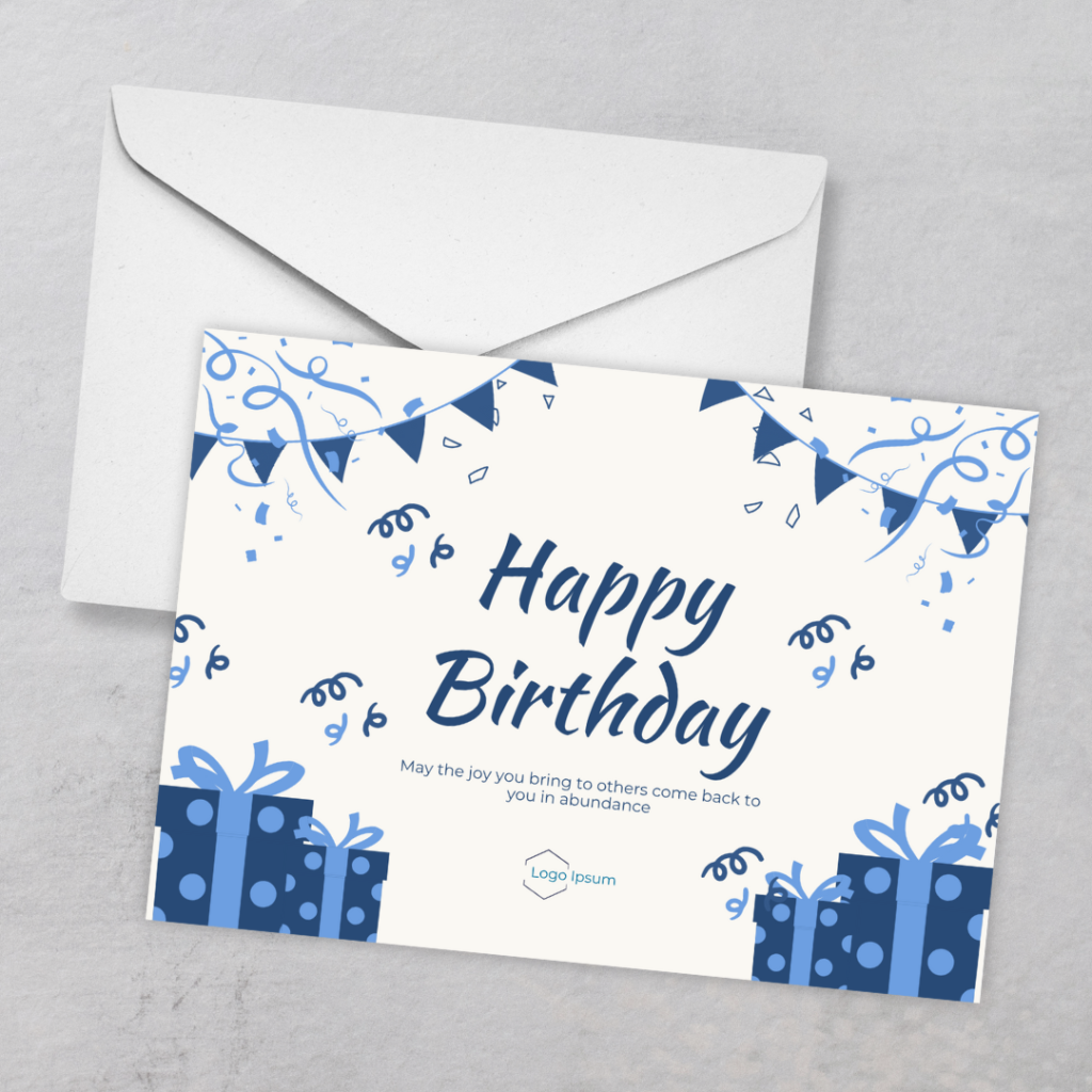 Greeting Card Template (Landscape) - Happy Birthday - Blue & White ...