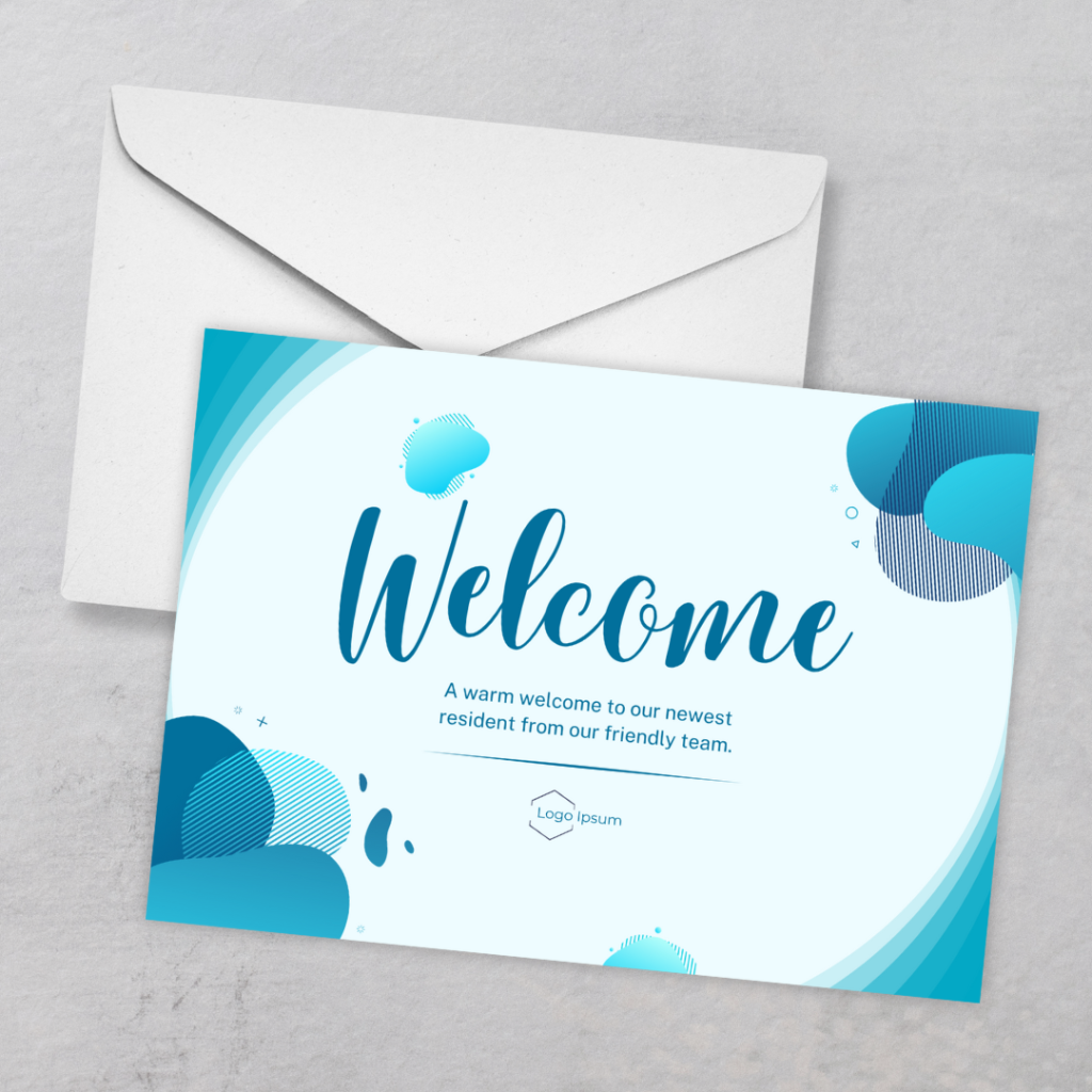 Greeting Card Template (Landscape) - Welcome - Blue Waves - CarePRINT