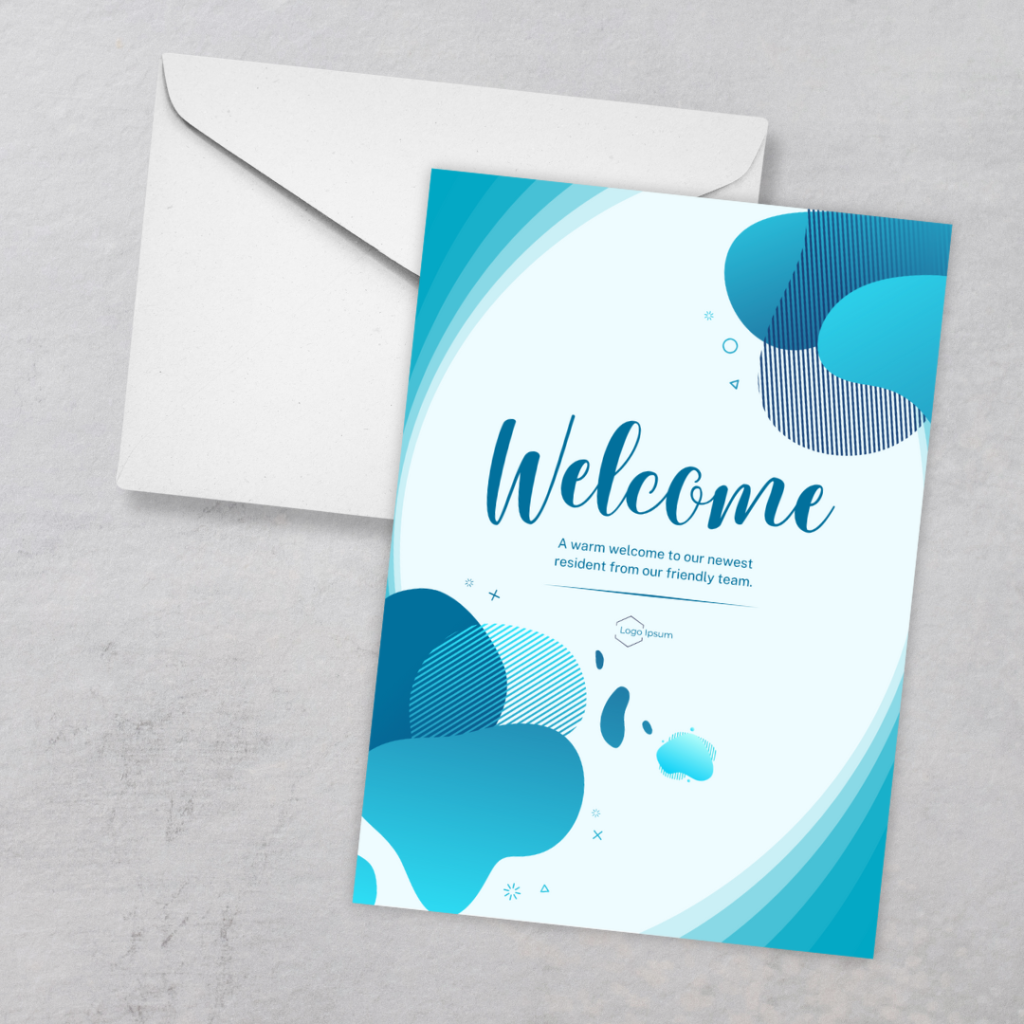 Greeting Card Template (Portrait) - Welcome - Blue Waves - CarePRINT